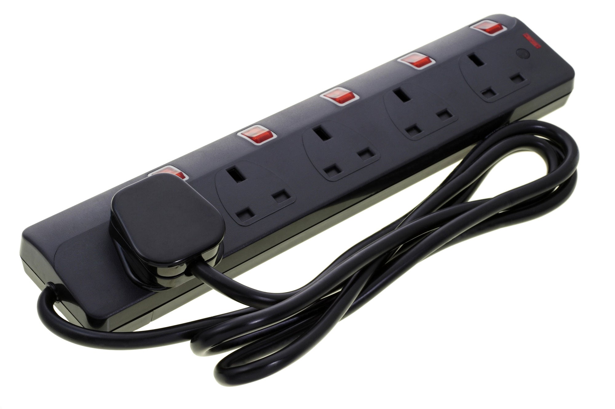 Extension Leads from 1 to 8 Sockets | Black Individual Switched& 2-5m ...